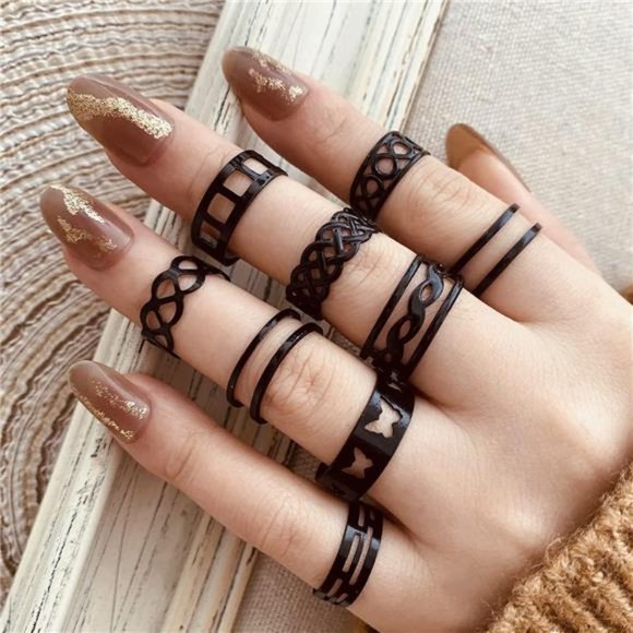 Jewelry | Black Rings For Men Women Girls Goth Punk Rings Set Cool ...